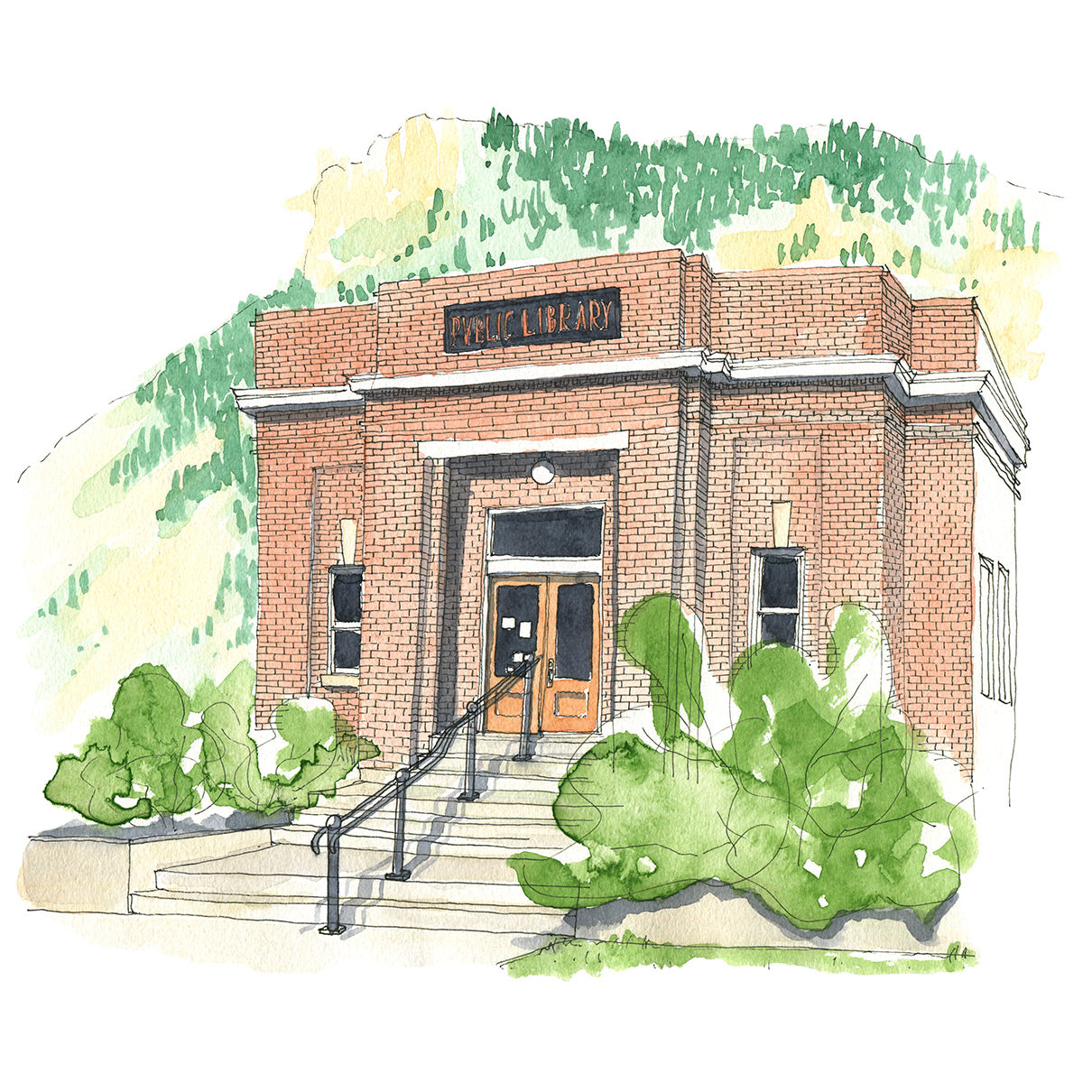 Silverton Public Library in Silverton, CO Watercolor Original Art ...
